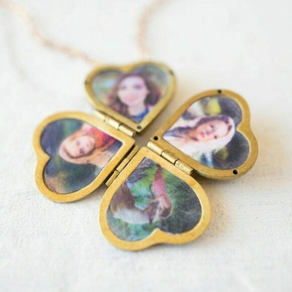 Jewelry | Four Photo Locket Heart Shaped Locket Necklace Gold Jewelry ...